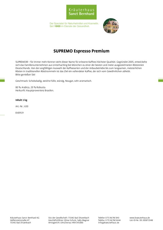 SUPREMO Caffè Crema Premium jetzt online kaufen | Sanct Bernhard